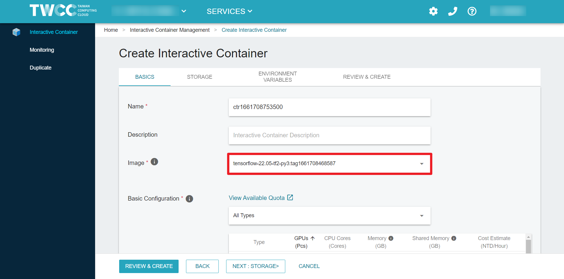 Create a custom container from an image | TWS
