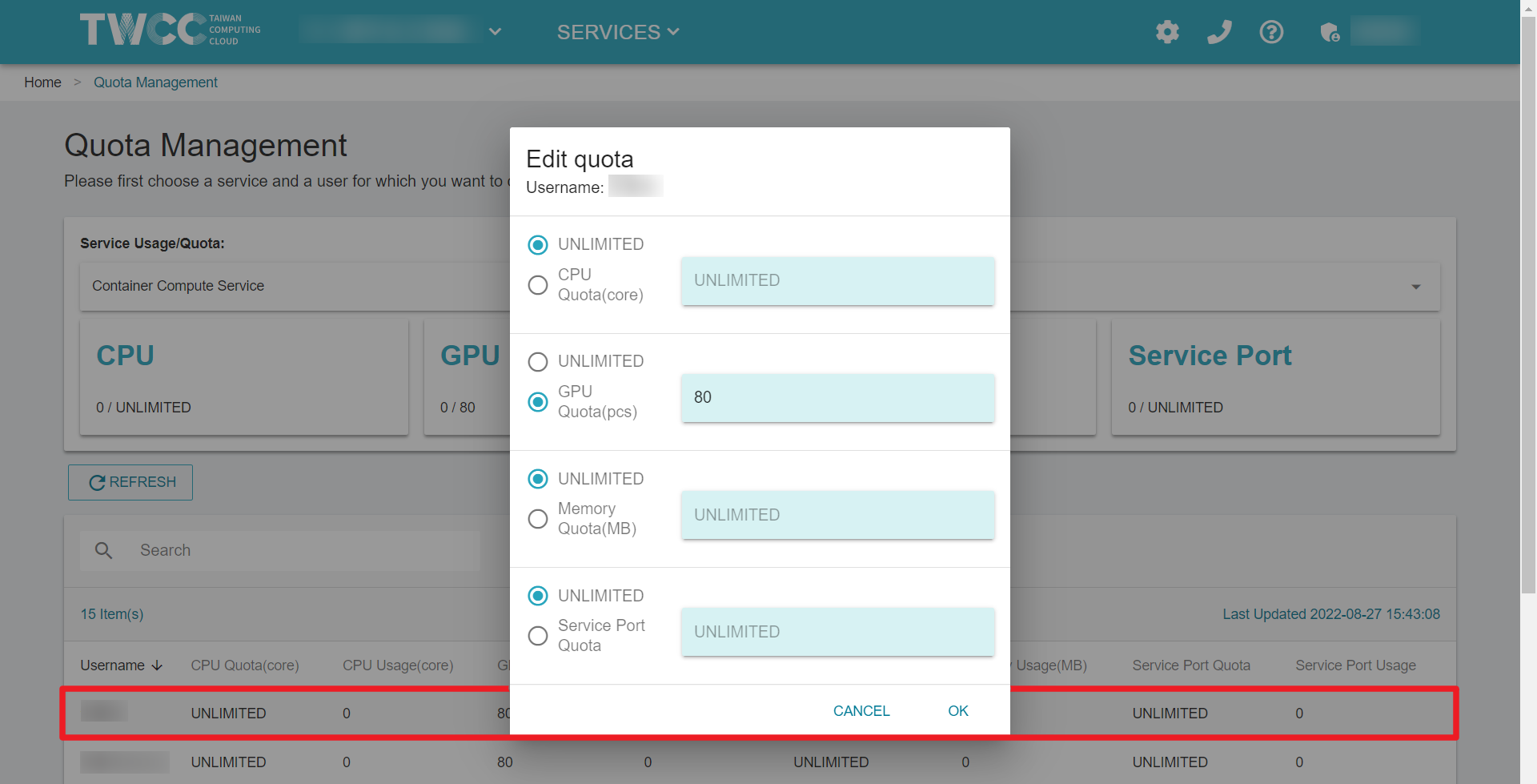 Manage Resource Quota Tws