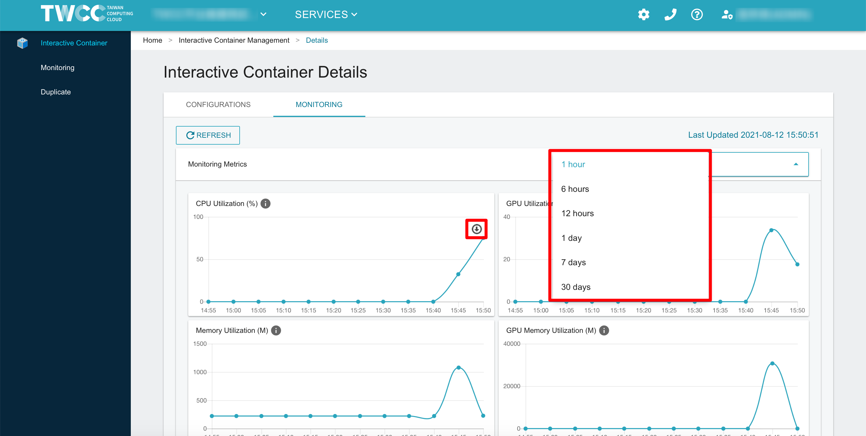 Monitor a container | TWS